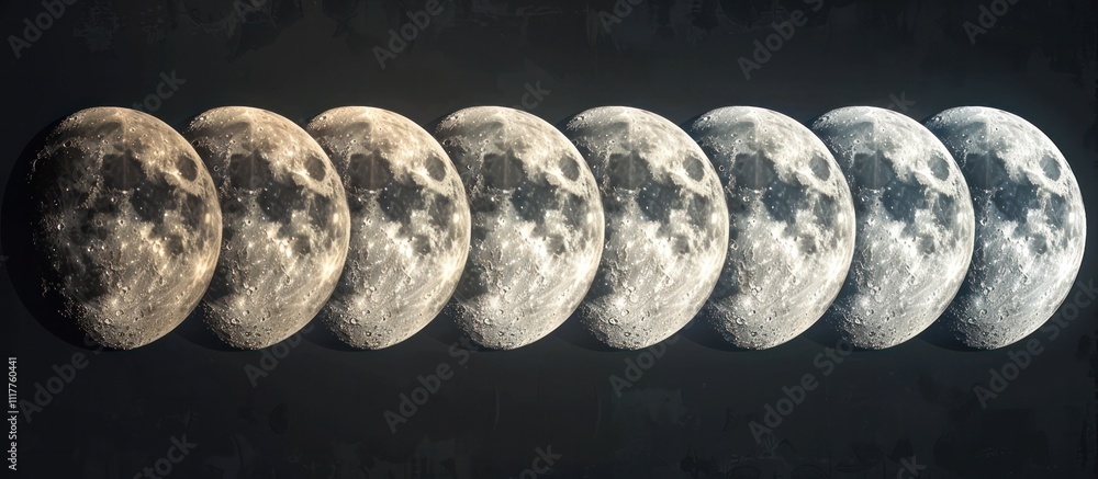 Dramatic Sequence of Eight Different Phases of the Moon Appearing as ...