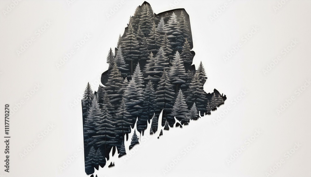Maine state shape map white pine trees symbol and white background ...
