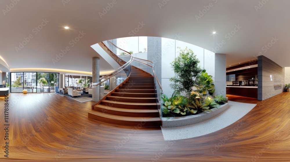 Modern Architectural Design: Panoramic View of Luxurious Lobby with ...