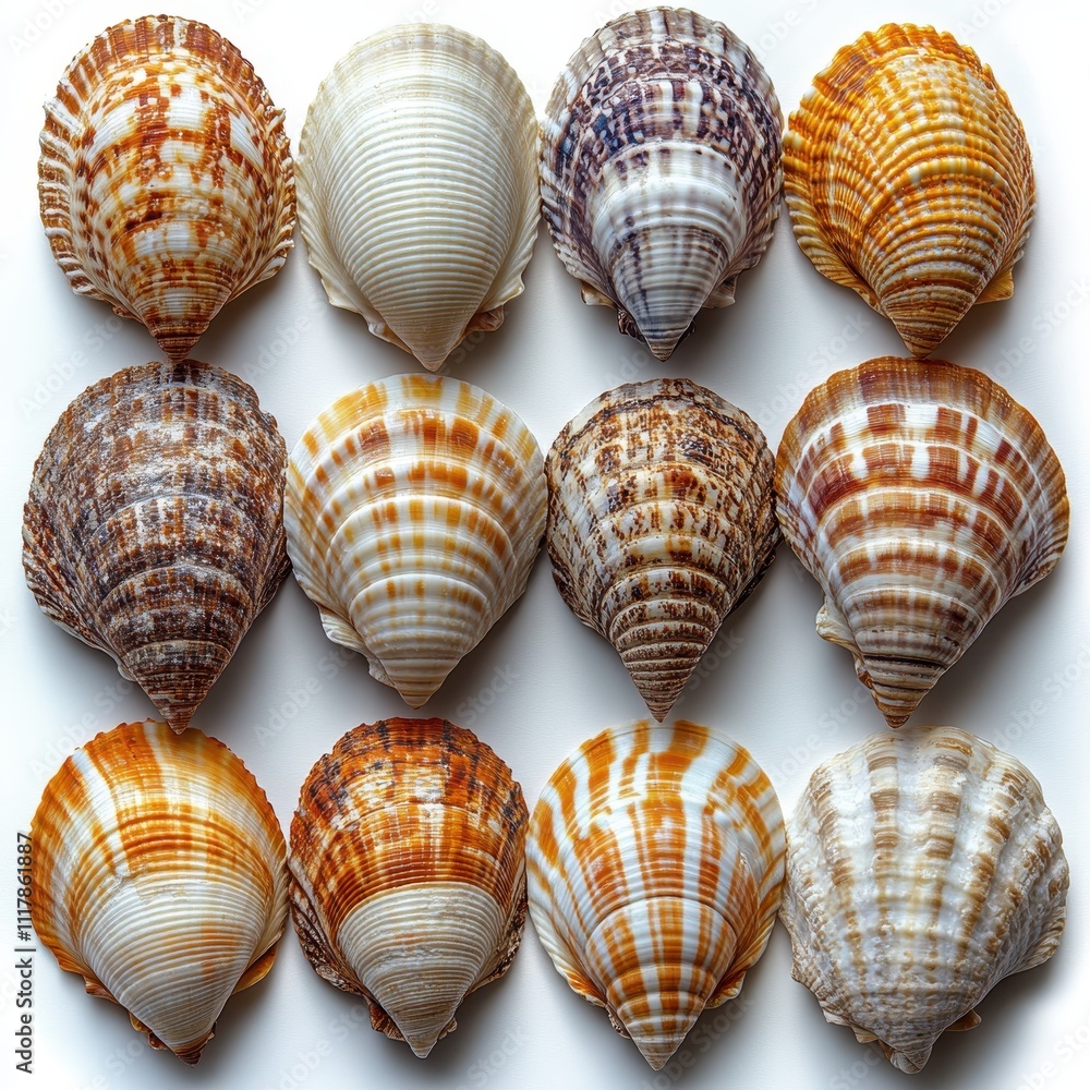 Twelve Seashells Arranged in a Grid Detailed Macro Photography of ...