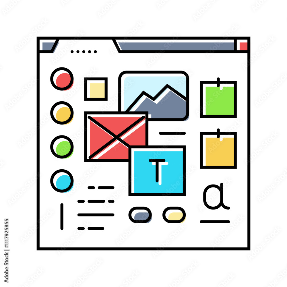 mood board ux ui design color icon vector. mood board ux ui design sign. isolated symbol ...