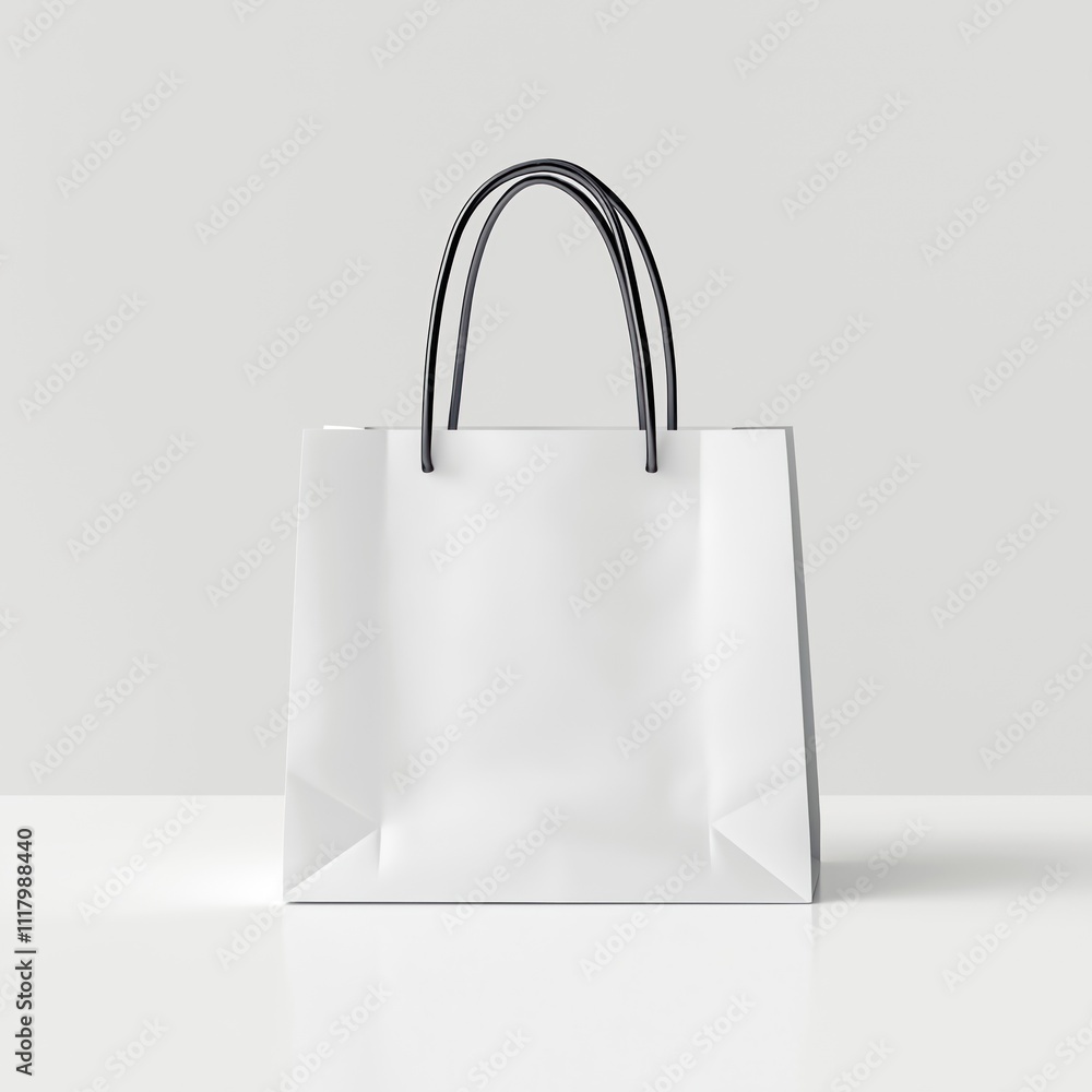 Empty white paper shopping bag mockup for design. Modern blank paper ...