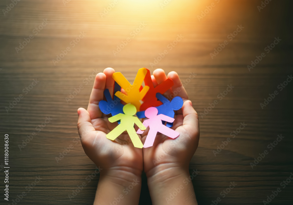 Tiny Hands Holding Paper People Depicting Family Bonding, Autism ...