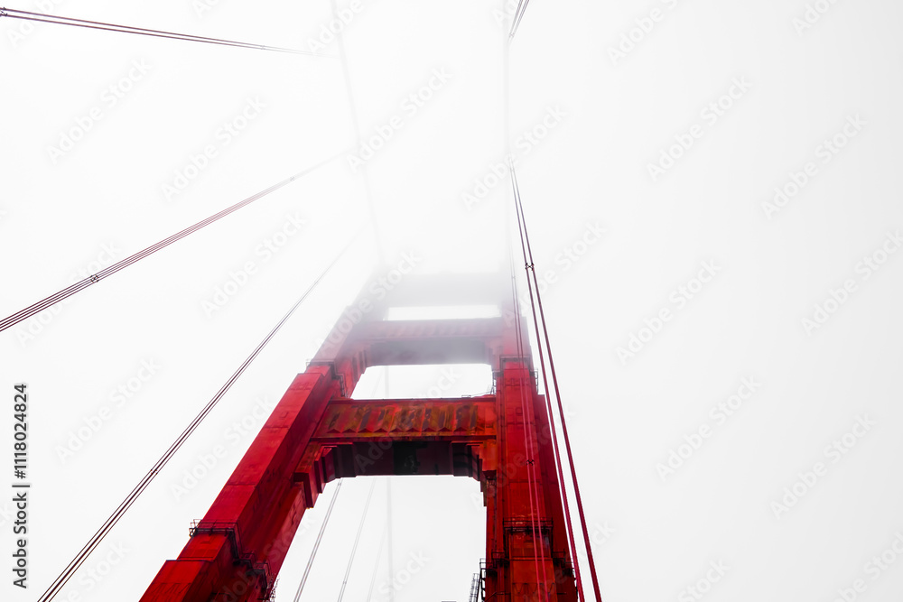 Iconic Red Bridge Shrouded in Misty Fog Creating a Dramatic and ...