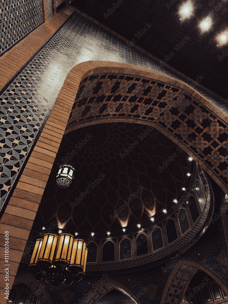 Grand Islamic Arch inside a Mosque, Beautiful hand painted mosque ...