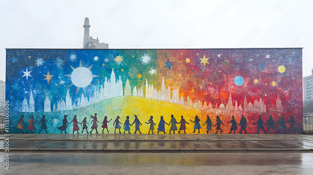 Ilustración de Stock Collaborative Interfaith Mural concept as Artists ...