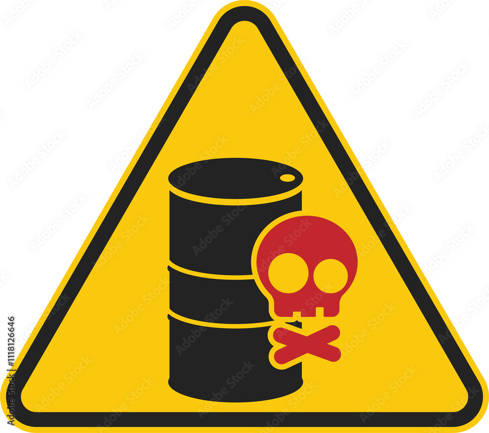 Triangle yellow dangerous chemical drum, gallon, oil gas, toxic. With ...