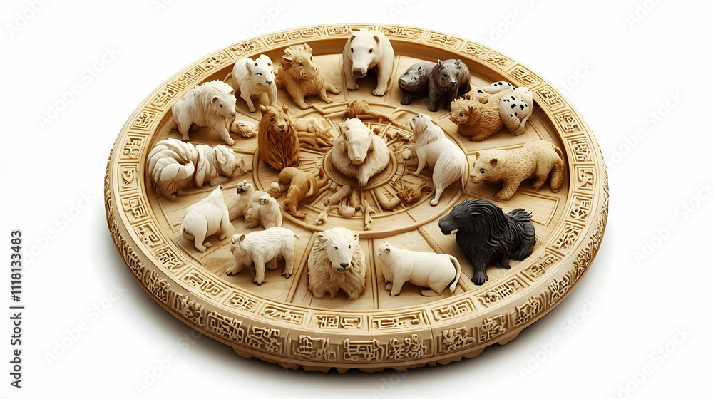 Vector image of a Chinese zodiac wheel with animals isolated on white ...