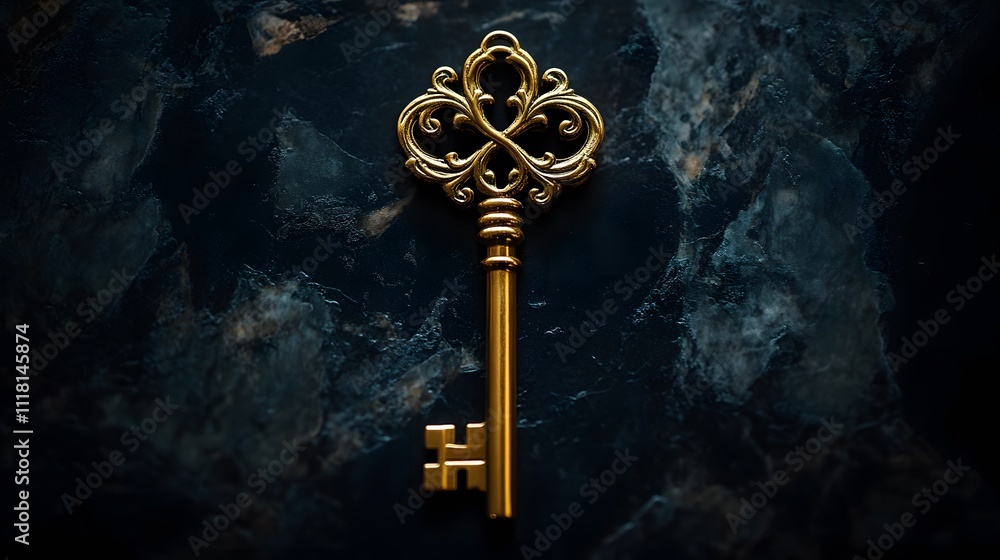 Luxury product photography of vintage golden key with ornate design ...