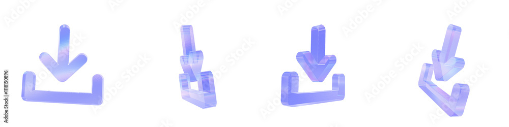 Set of 4 3d glass download shape with aberration effect isolated on a ...