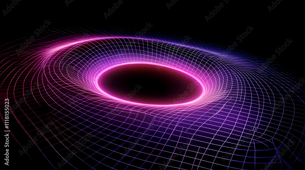 Wormhole in deep space with curved gridlines and glowing center ...