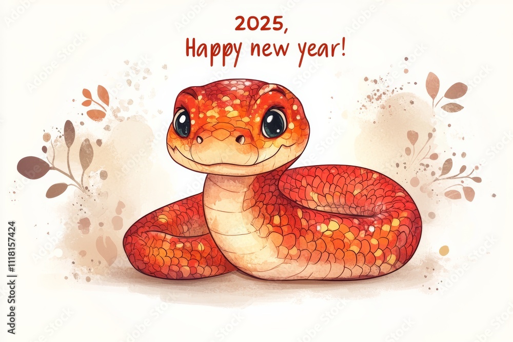 Стоковая иллюстрация «2D Cartoon cute Lucky Snake Chinese New Year 2025 ...