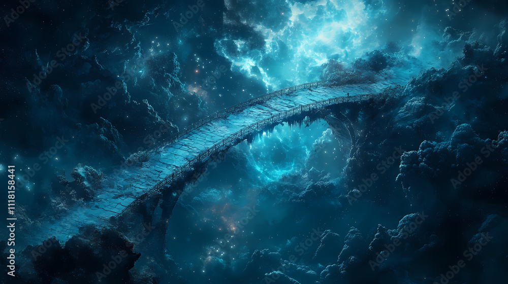 Infinite bridge spanning across a cosmic void, connecting unseen worlds ...