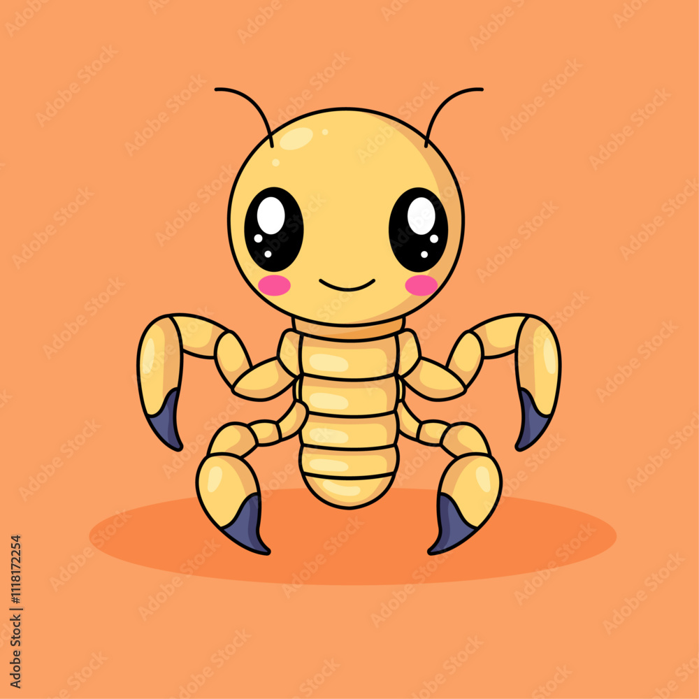 Cute Centipede Cartoon Kawaii Sticker. Character Vector Illustration ...
