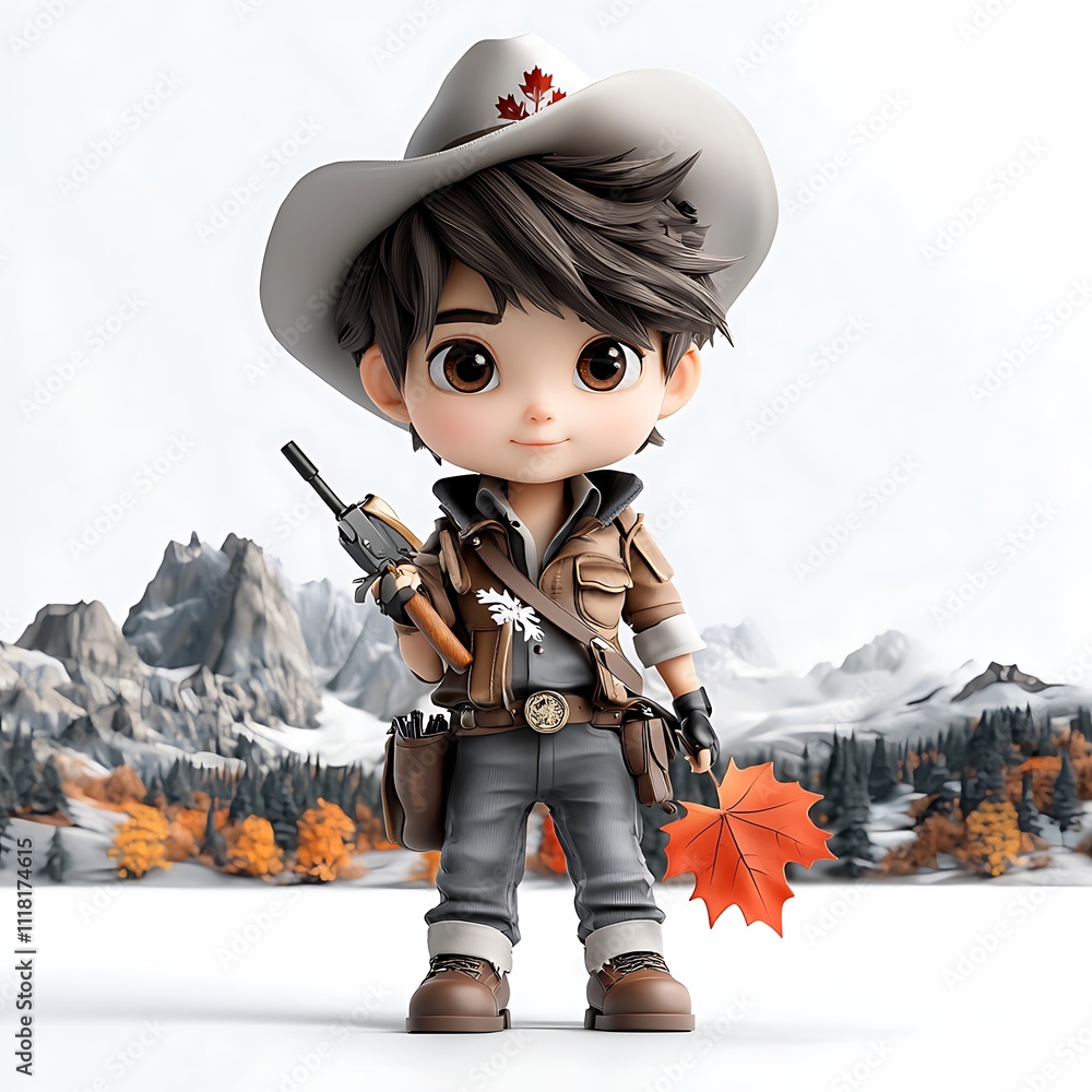 Cute cartoon illustration of a Canadian mountie holding a maple leaf ...