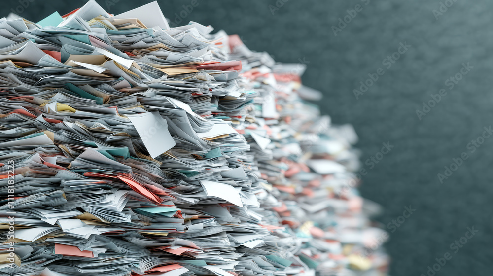 Overwhelming stack of disorganized paperwork, showcasing chaotic office ...
