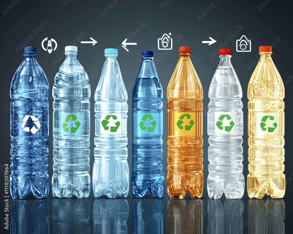 Plastic bottle recycling process stages. Stock Illustration | Adobe Stock