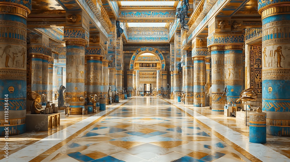 Ancient Egyptian Palace Interior Grand Hall with Columns and ...
