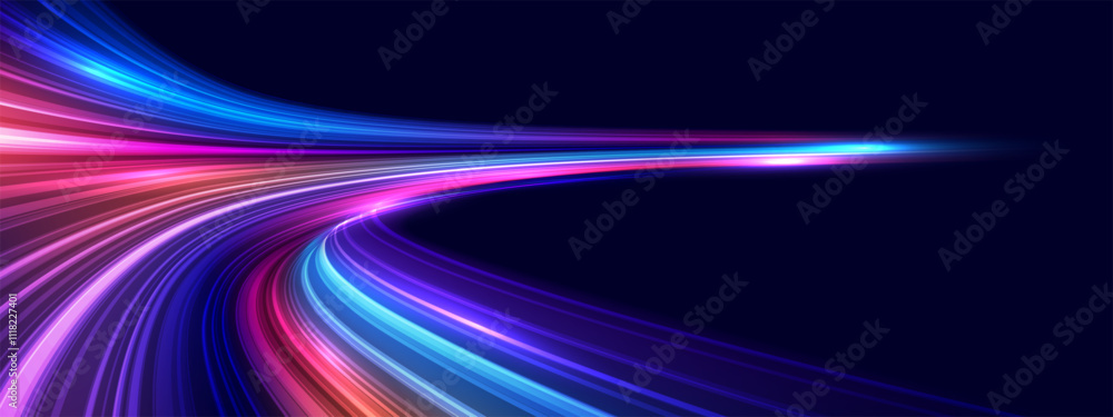 Vetor Modern abstract high speed movement with dynamic motion light trails, speed effect on dark ...