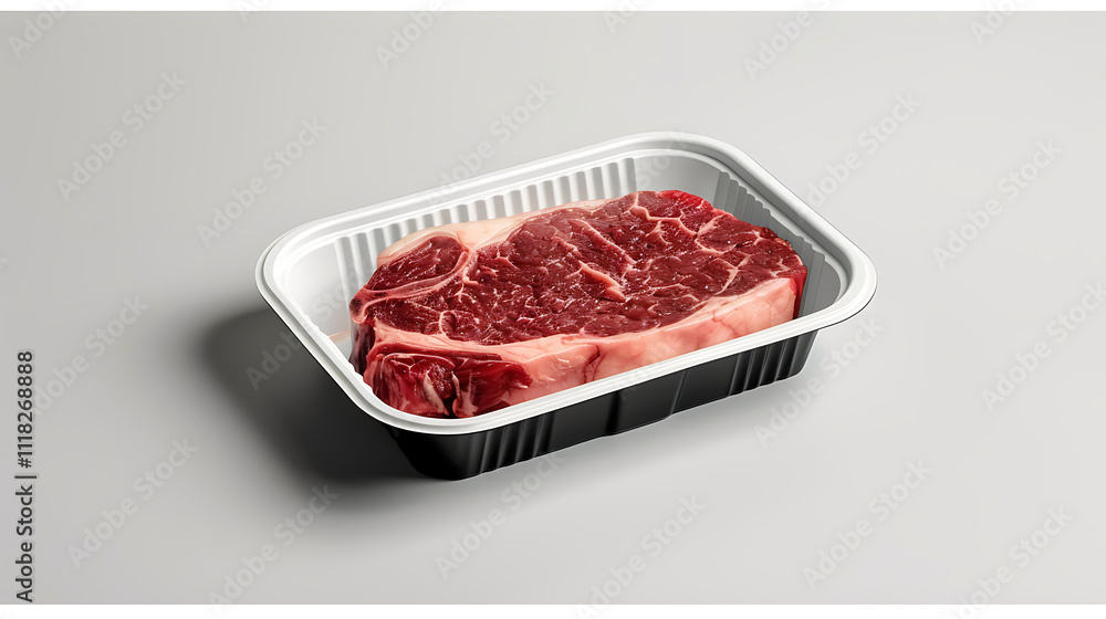 Blank plastic beef tray with black and white label mockup. created with ...