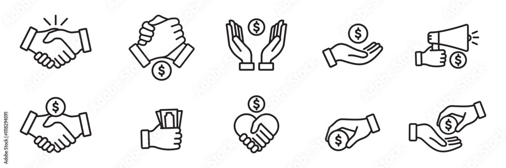 Business marketing icon set in line style. Containing agreement ...
