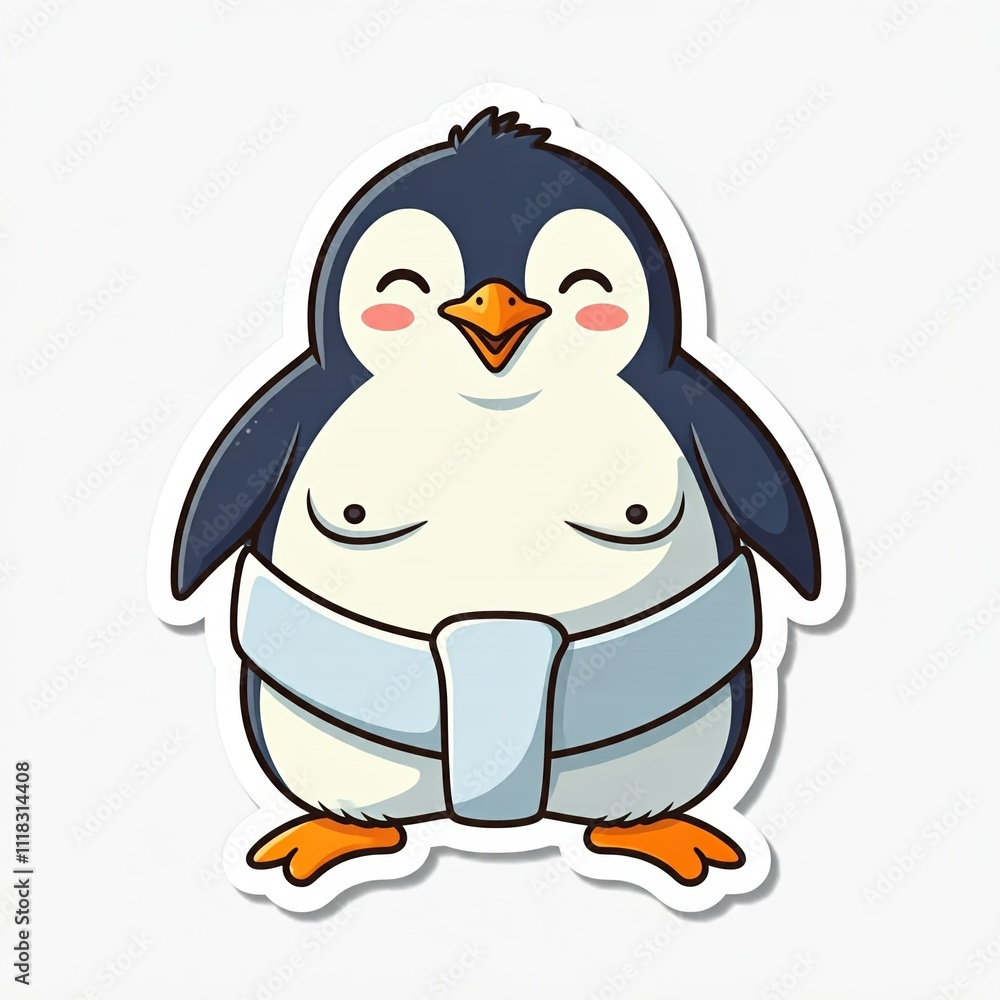 A chibi sumo wrestler as a penguin, with tiny wings and a chubby belly ...