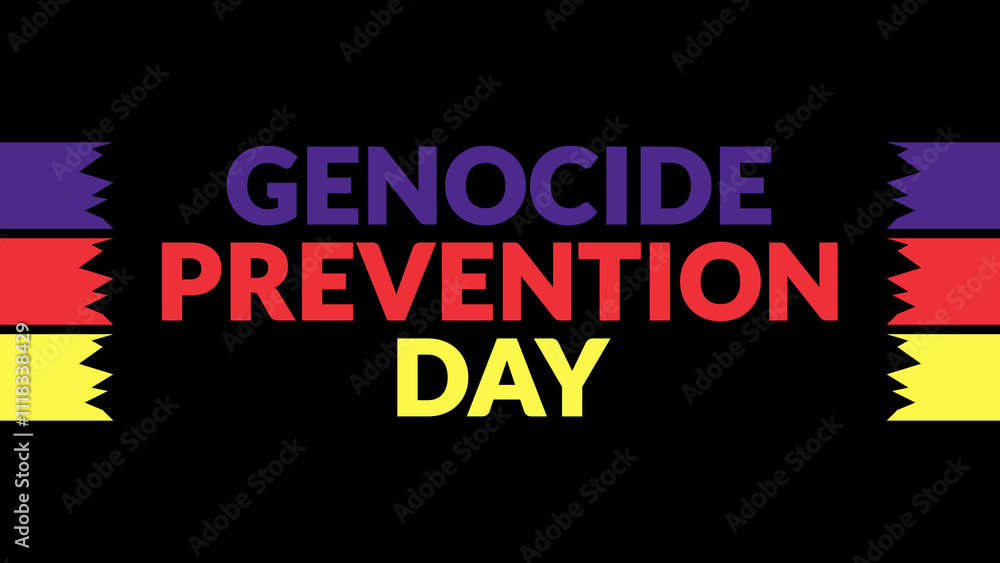 Genocide Prevention Day text with side lines on a black background ...
