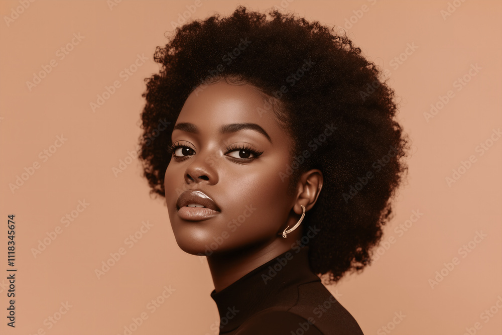 black woman with muted mocha brown Afro hair on a muted mocha brown ...