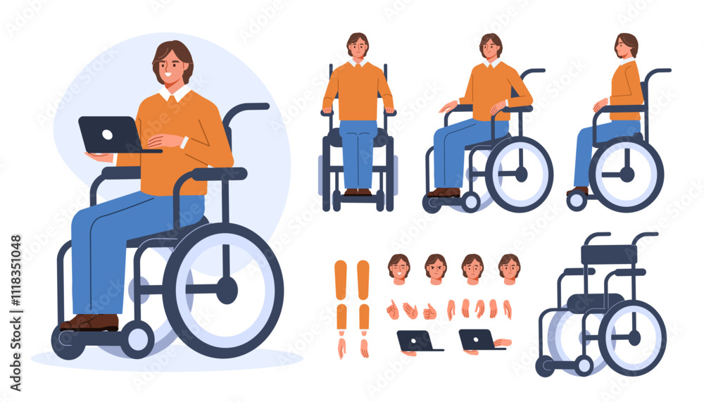 Man with disability in wheelchair. Character constructor for animation ...