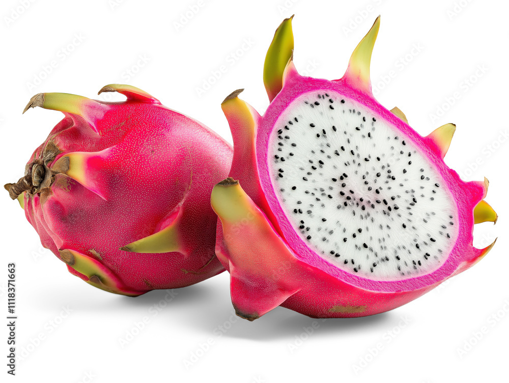 Sliced and whole dragon fruit showcasing its bright colors and unique ...