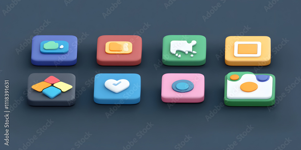 Collection of Colored Icons in 3x3 Grid Stock Photo | Adobe Stock