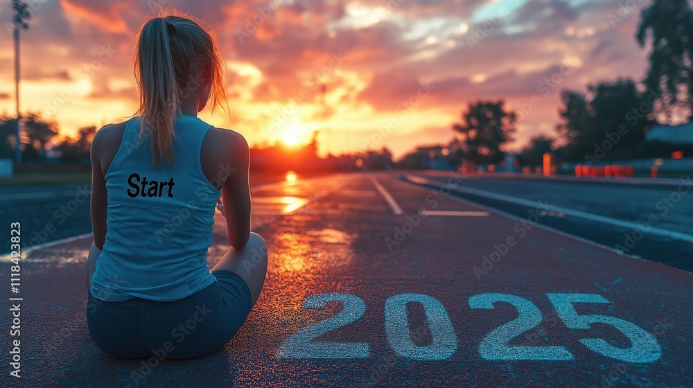 Motivational Sunset Scene of an Female Athlete on Track Embracing New ...