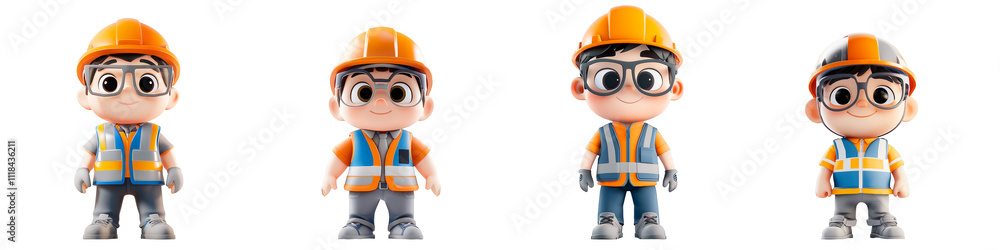 builder man character with helmet and suit - 3d Set on transparent ...