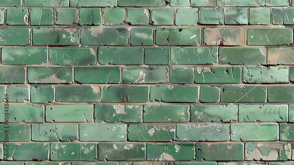 Seamless rough green subway brick wall texture background with an old ...
