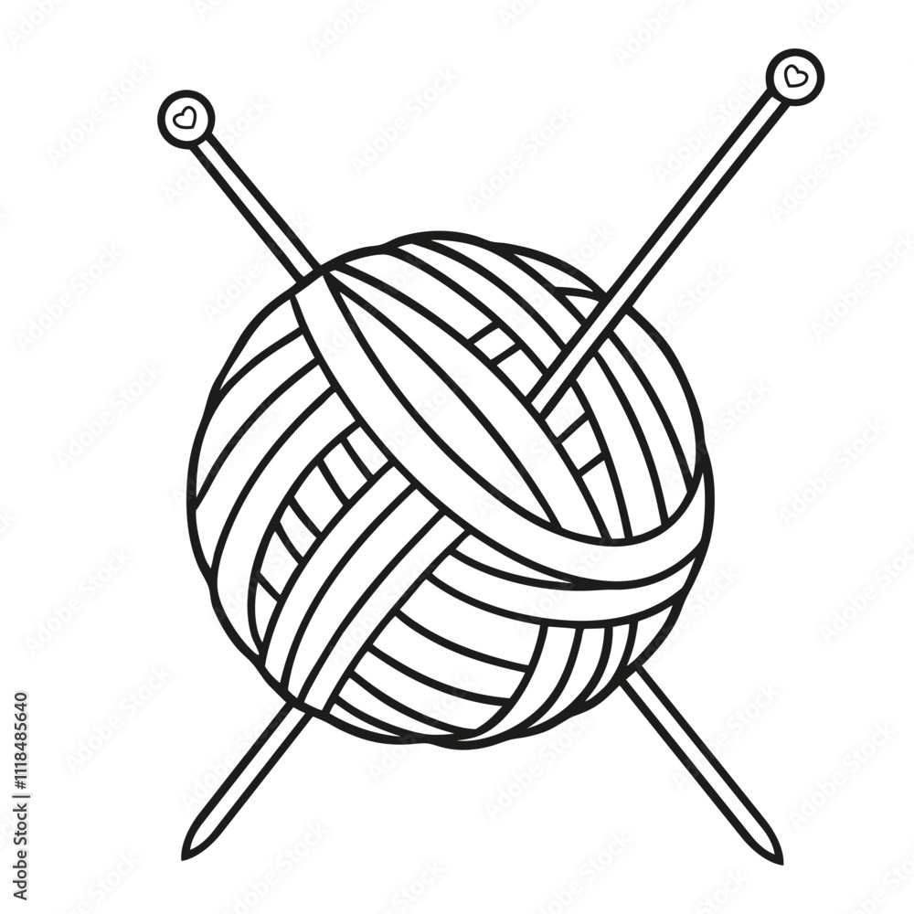 Knitting needles and a ball of thread minimalist drawing. Ball of yarn ...