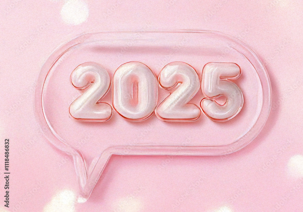 Pink 2025 New Year Bubble Letters Celebration Design, Pink Speech ...