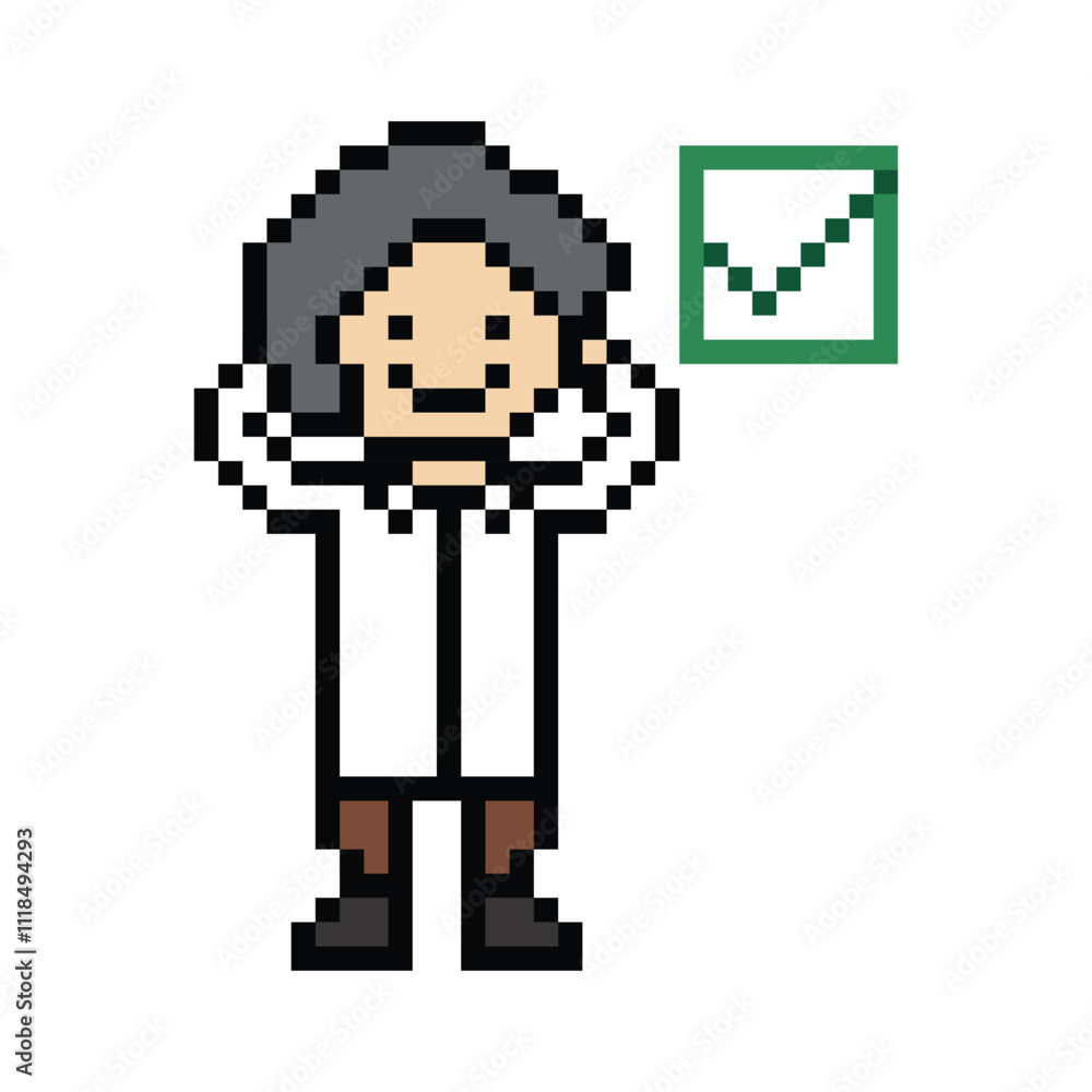 Cute pixel cartoon 8bit character man doctor or scientist game care for ...