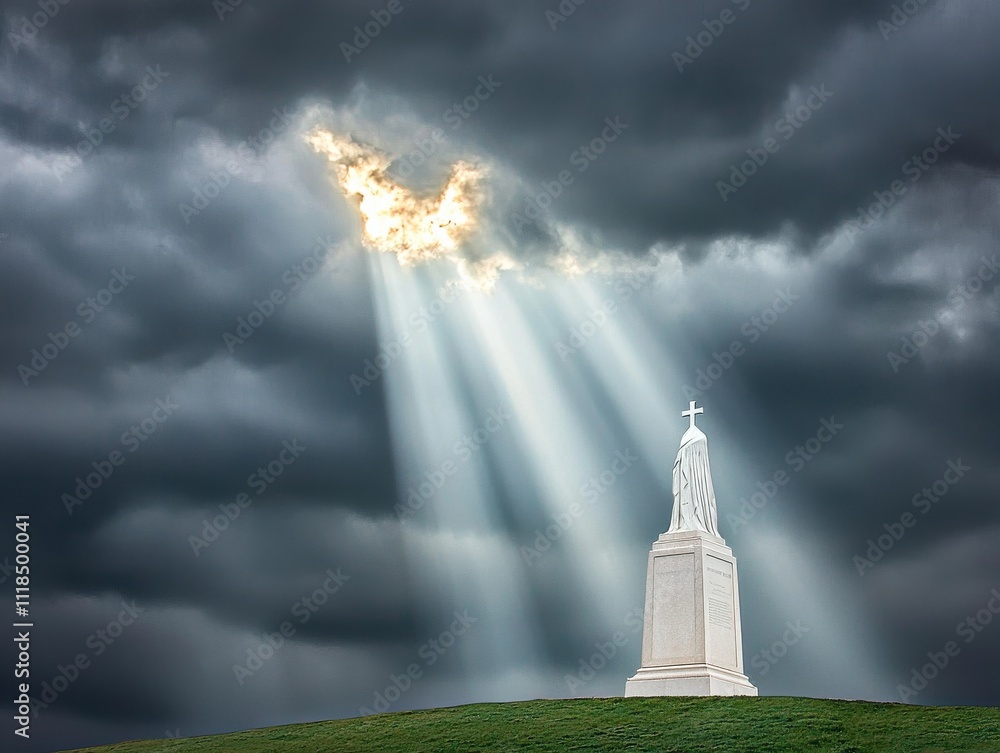 Always loved and remembered. A majestic statue under dramatic skies ...