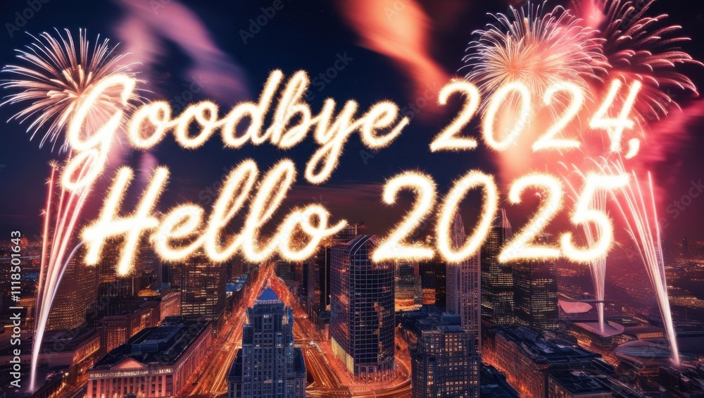 Goodbye 2024 and Hello 2025 Celebration Background Bright Fireworks ...