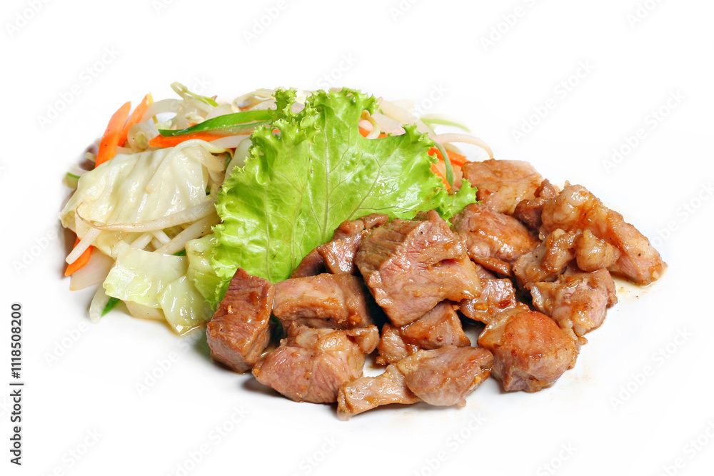 GYU Saikoro Steak, Dice cut beef steak with garlic soy sauce and stir ...