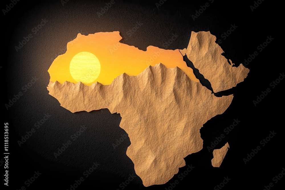 Continent of Africa depicted with sunset tones highlighting the Sahara ...
