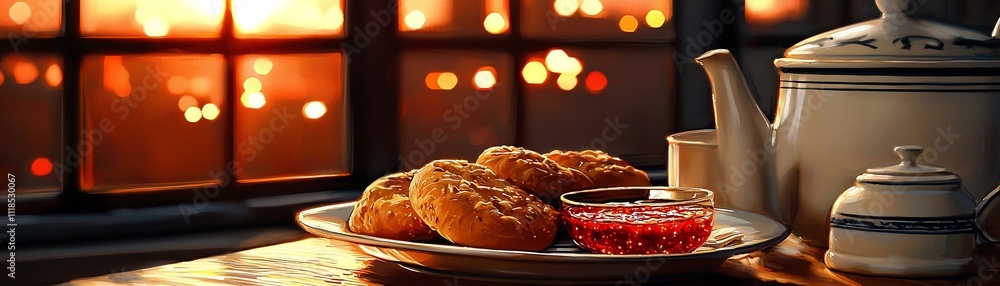Egyptian shamsi sun bread with fig jam, captured near an ancient temple ...
