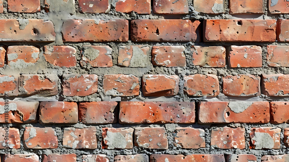 Seamless rough salmon subway brick wall texture background with an old ...