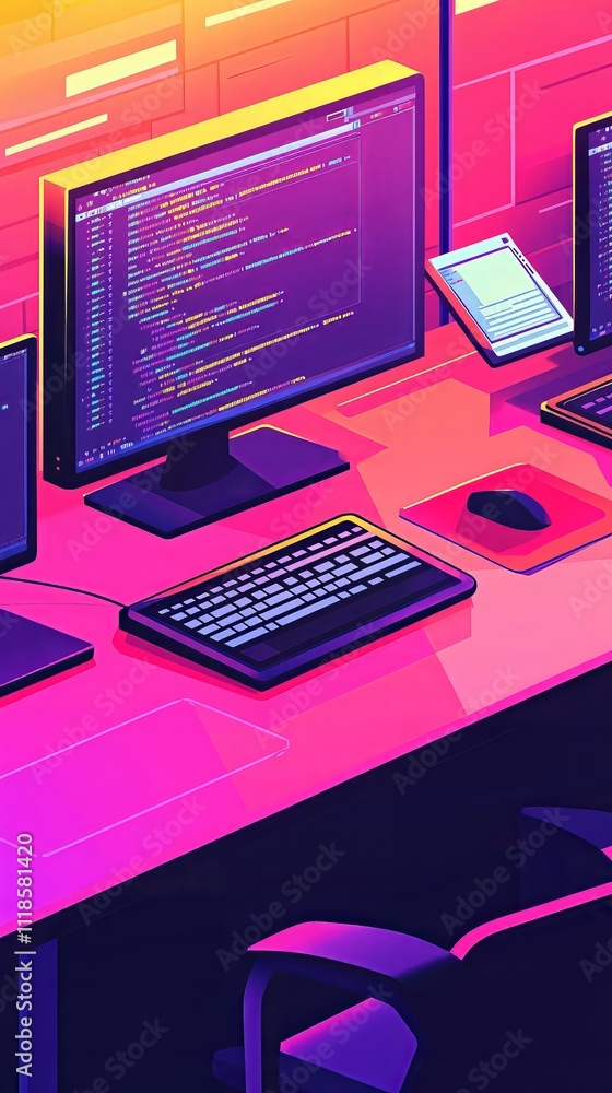 Coding Workspace: A vibrant, digital workspace with multiple computer ...