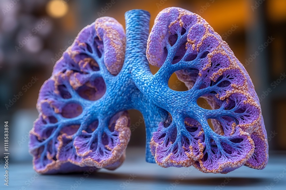 Sectional cutaway view of lungs focusing on the alveolar structure and ...