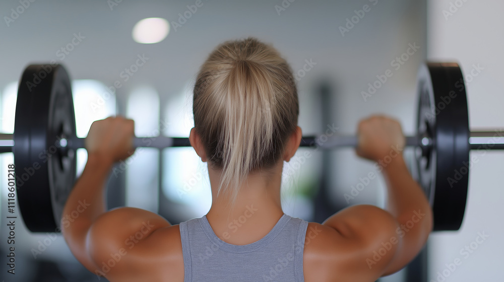 Strong woman showcasing power and dedication to fitness while lifting ...