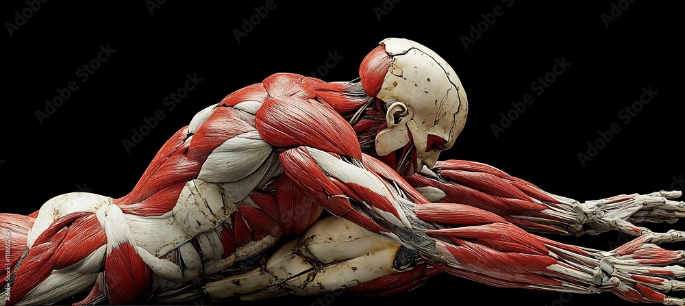 Muscle anatomy model focusing muscle fiber alignment visualized a 3D ...