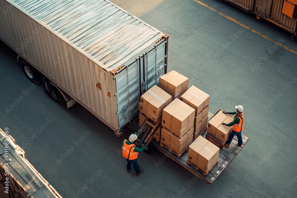 Efficient teamwork during cargo loading at a busy shipping yard ...