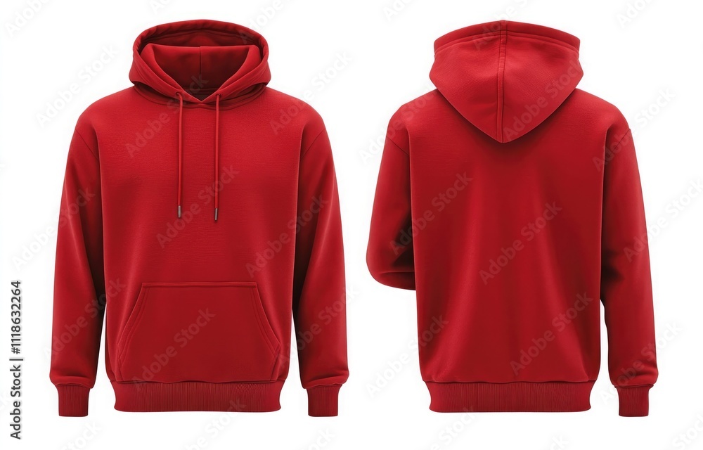 Red blank hoodie template, front and back view isolated on a white ...