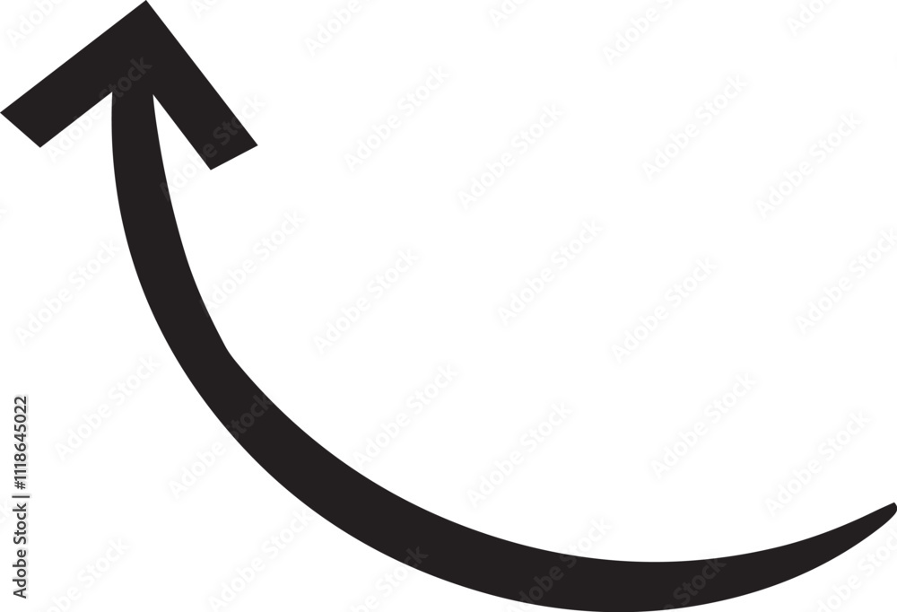 Hand drawn upward arrow gracefully illustrating a curved path ...